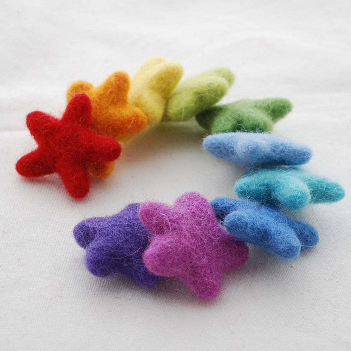 Handmade 100% Wool Stars - 10 stars - approx 3.5cm - Rainbow Colours ...